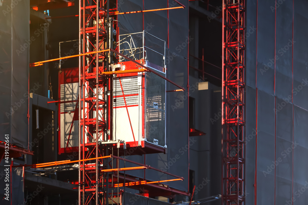 Elevator used for worker and moving materials, Construction site ...