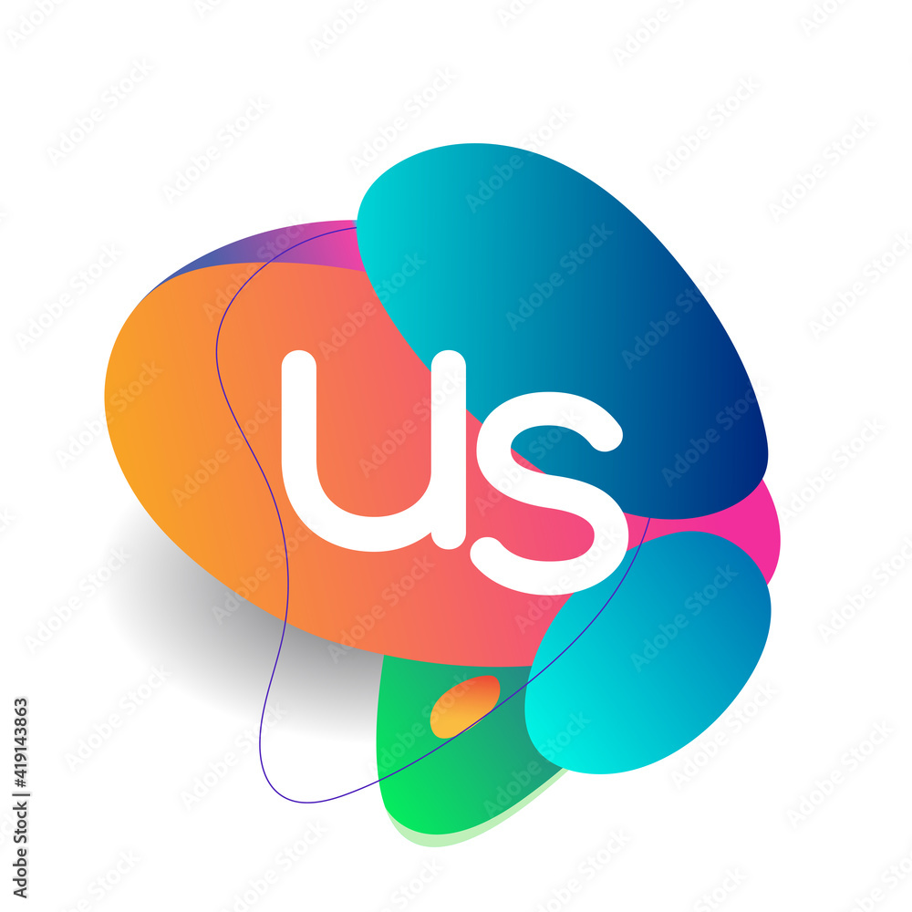 Letter US logo with colorful splash background, letter combination logo ...