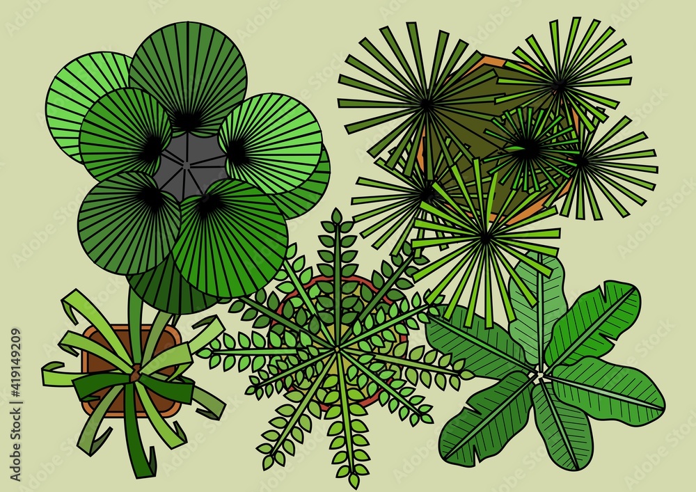 Vector CAD Blocks style Trees in Top view Stock Vector | Adobe Stock