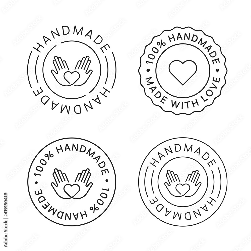 Set of Handmade Emblem Linear Icons. Made with Love label badges vector ...