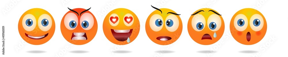 Emoji set. Vector emojies pack. Human emotions: happy, angry, enamored ...
