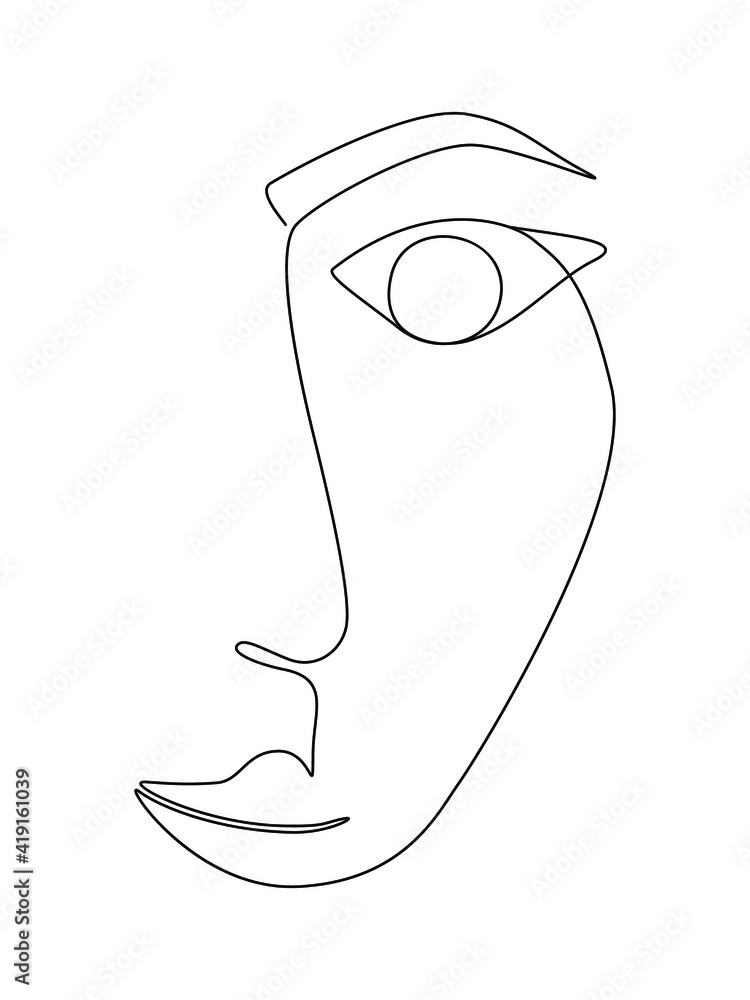 Abstract Minimal Face. One Line Art Portrait. Tattoo Vector ...