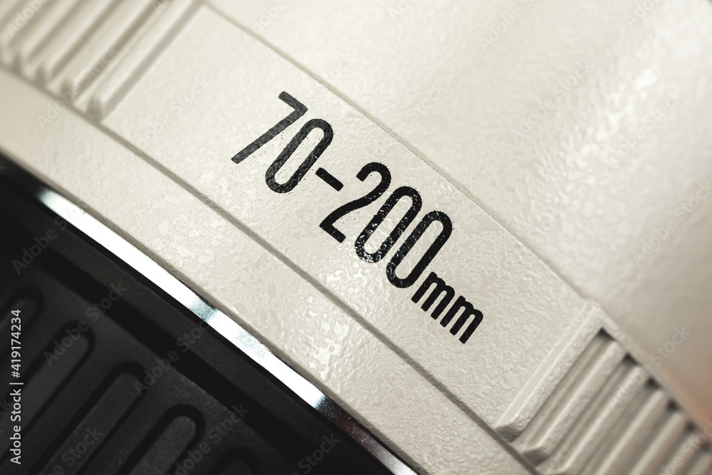 Camera lens marking on macro, telephoto 70-200mm lens close up Stock ...
