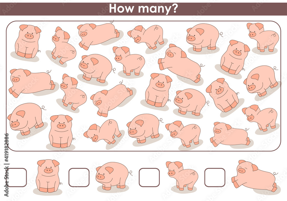 Count how many pigs. Counting game for children. Development of logical ...