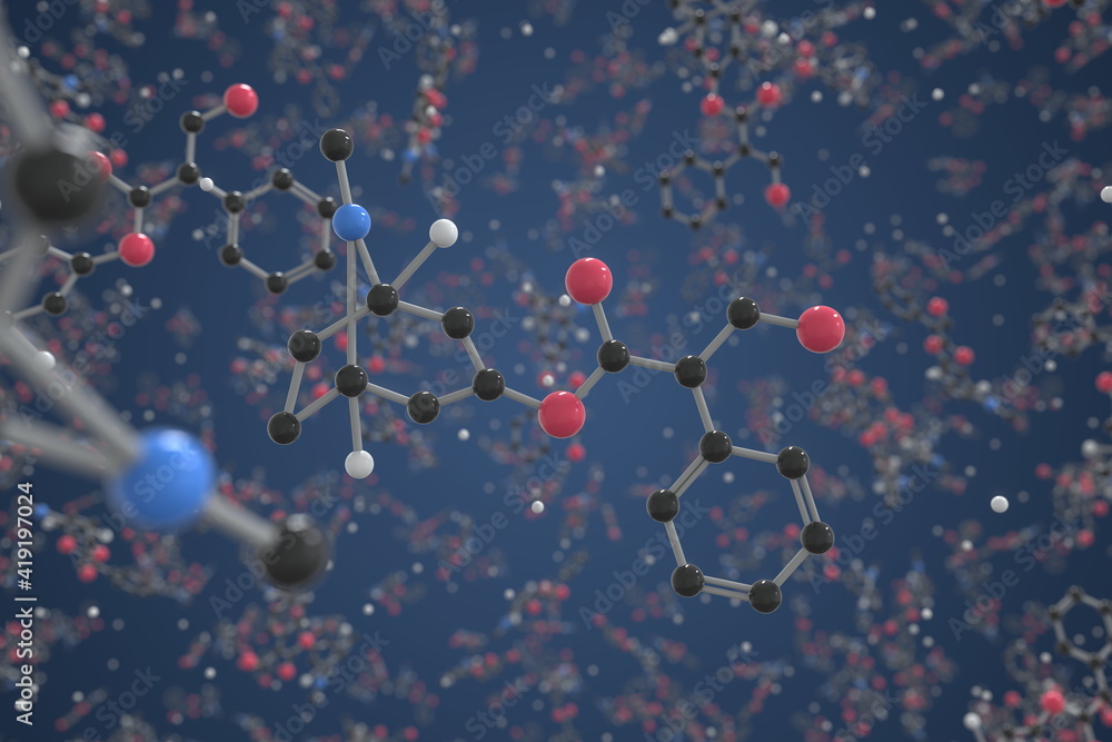 Molecule of Atropine. Molecular model, science related 3d rendering ...