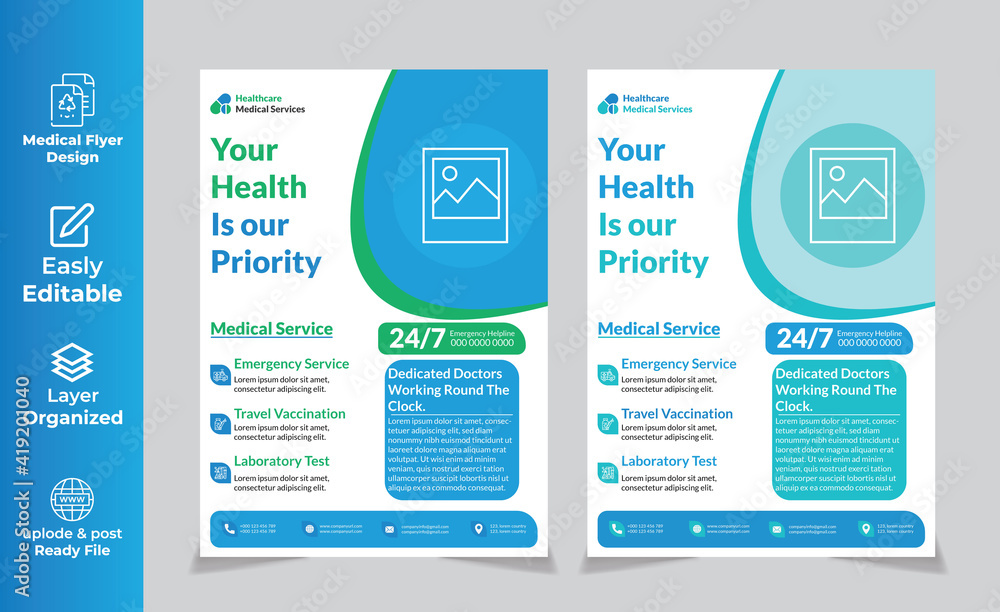 flyer design for medical, annual report, health care print-ready file ...
