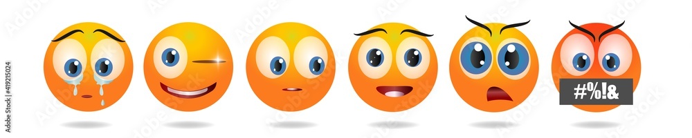 Emoji set. Vector emojies pack. Human emotions: happy, angry, enamored ...