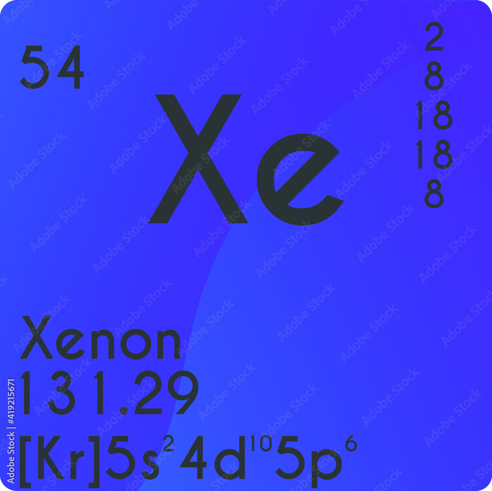 Xenon Xe Noble gas Chemical Element vector illustration diagram, with ...