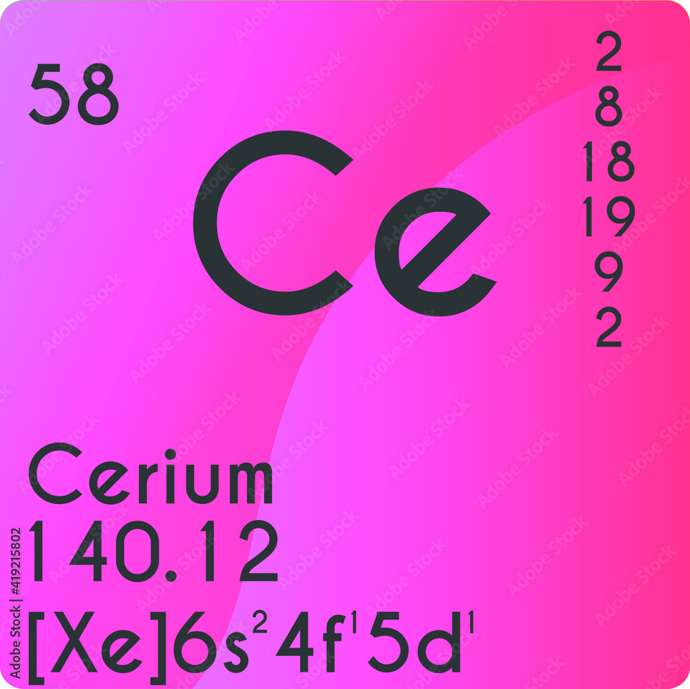 Cerium Ce Lanthanide Chemical Element vector illustration diagram, with atomic number, mass and ...