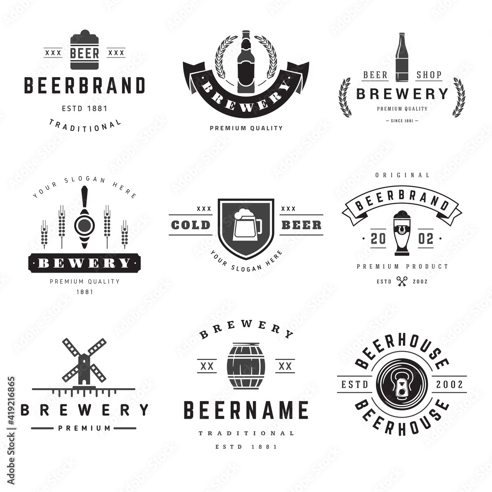 Beer brand premium pub vector logos set. Stock Vector | Adobe Stock