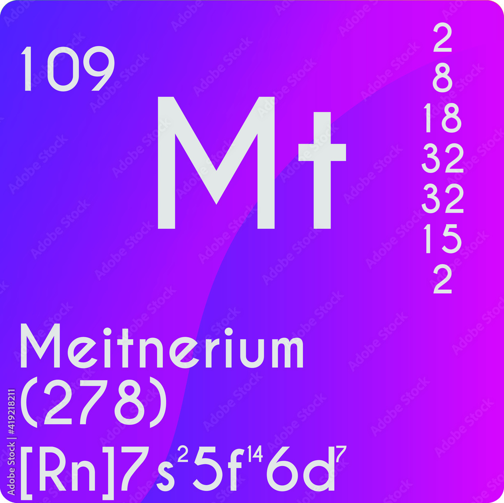 Meitnerium Mt Chemical Element vector illustration diagram, with atomic ...