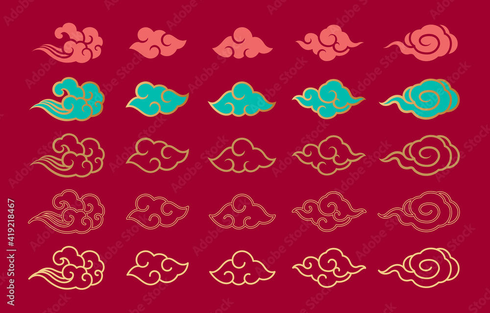 Asian cloud set vector illustration. Traditional oriental clouds ...