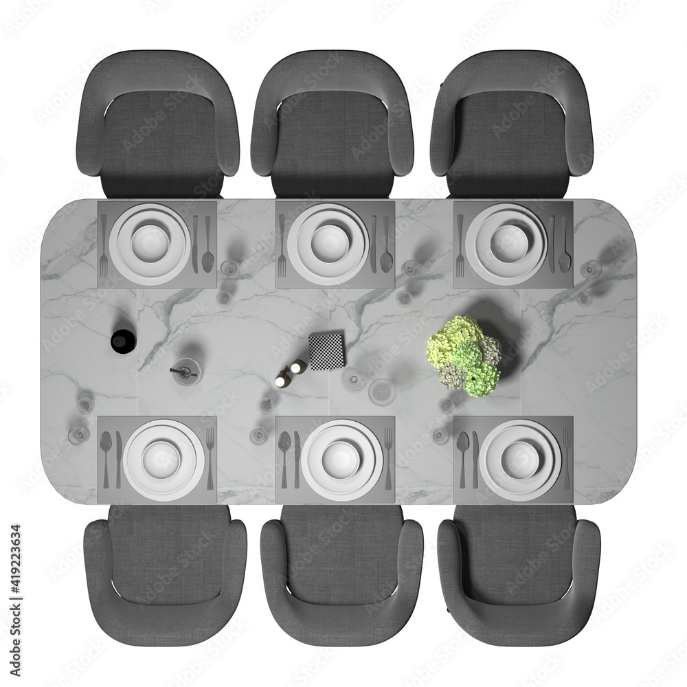 DINNER TABLE TOP VIEW - DINNER TABLE WITH CHAIRS IN PLAN Stock ...