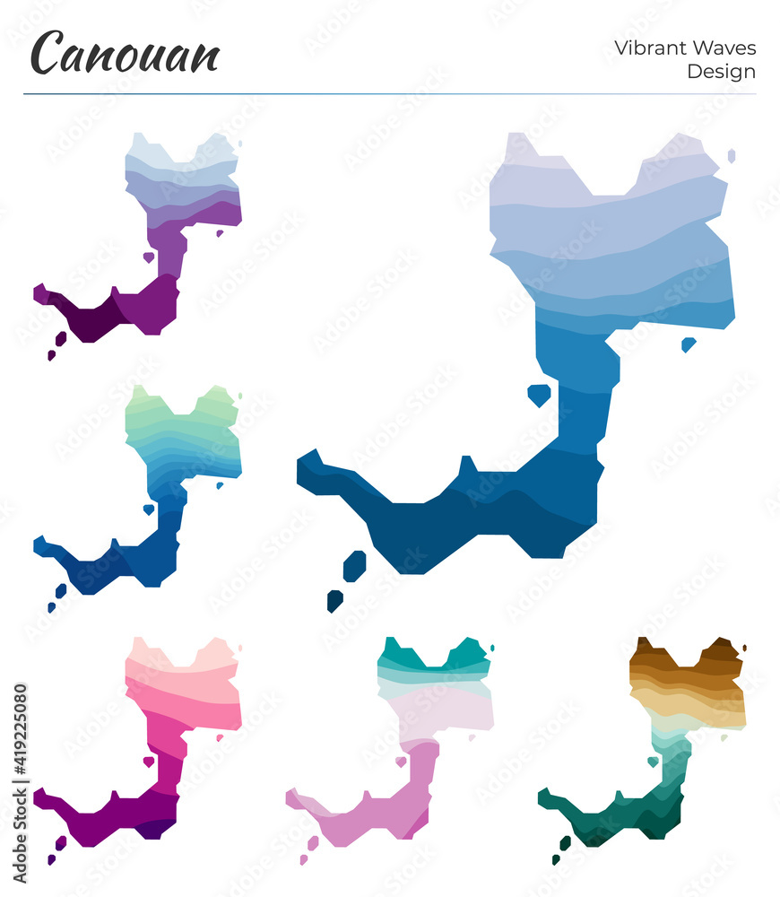 Set of vector maps of Canouan. Vibrant waves design. Bright map of ...