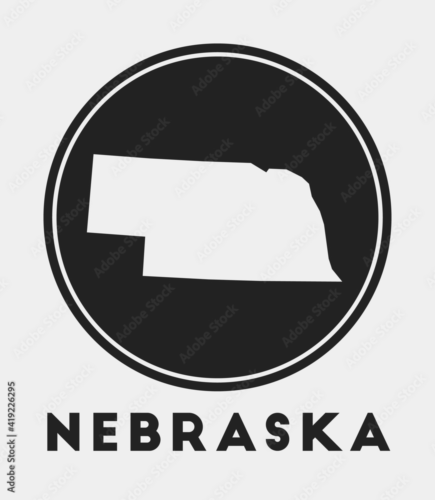Nebraska icon. Round logo with us state map and title. Stylish Nebraska ...