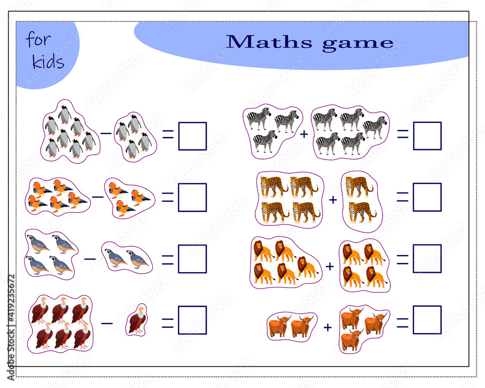 math game for kids addition and subtraction problems. count how many ...