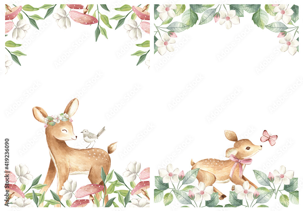 Baby deer watercolor template baby shower birthday invitation girls ...