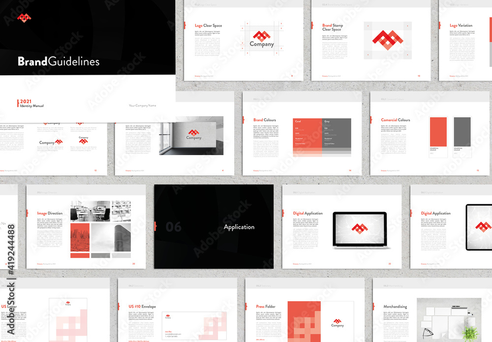 Brand Guidelines Black and Red Layout Stock Template | Adobe Stock