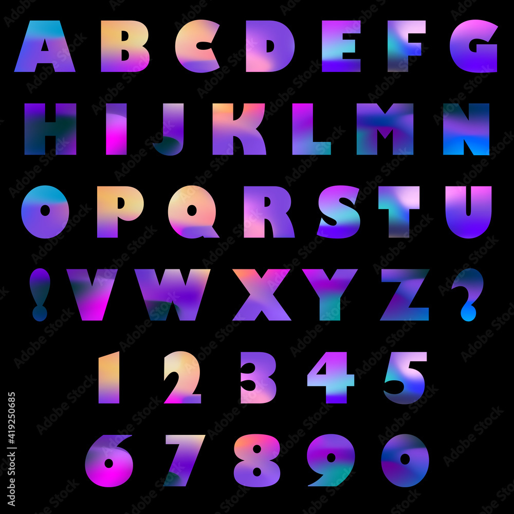 Vector set: capital letters of the latin alphabet, exclamation ...