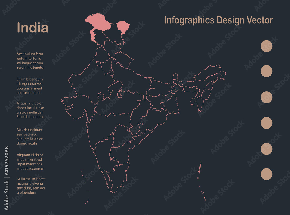 Infographics India map outline, flat design, color blue orange vector ...