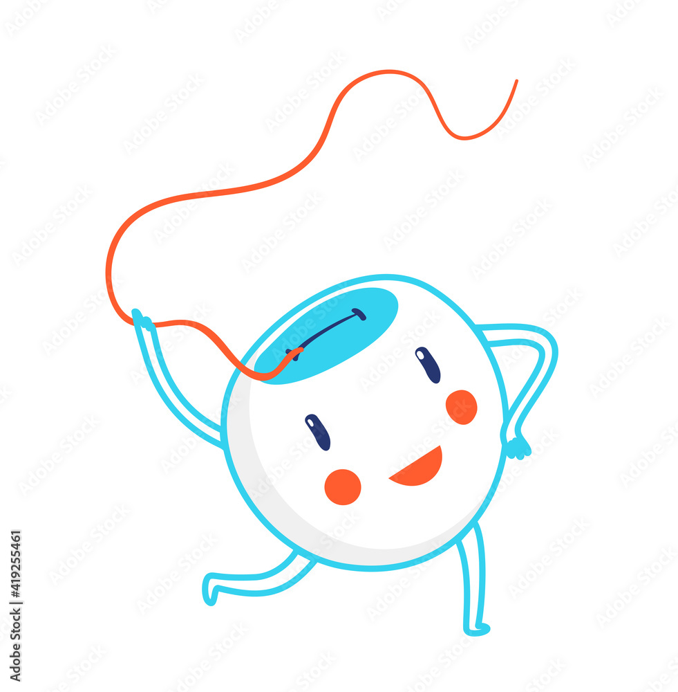 Happy floss character design for kids, smiling dental care emoji ...