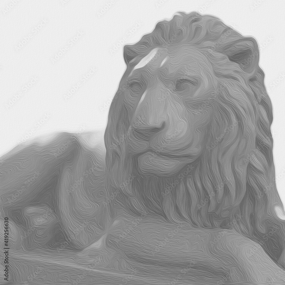 statue of a lion greyscale pencil swirl digital art on sandstone ...