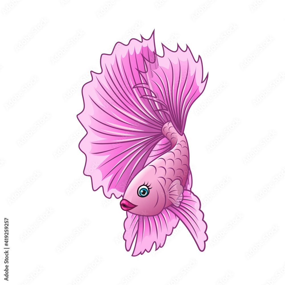 Cartoon pink betta fish on white background Stock Vector | Adobe Stock