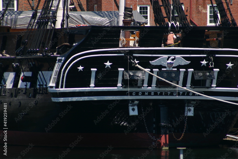 Stern of the USS Constitution, Old Ironsides, in Boston Harbor as ...