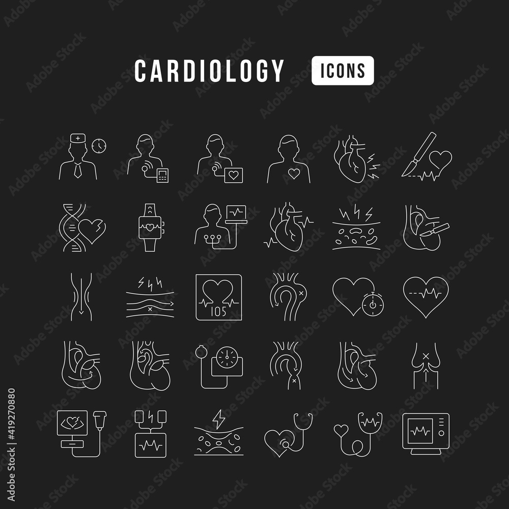 Set of linear icons of Cardiology Stock Vector | Adobe Stock