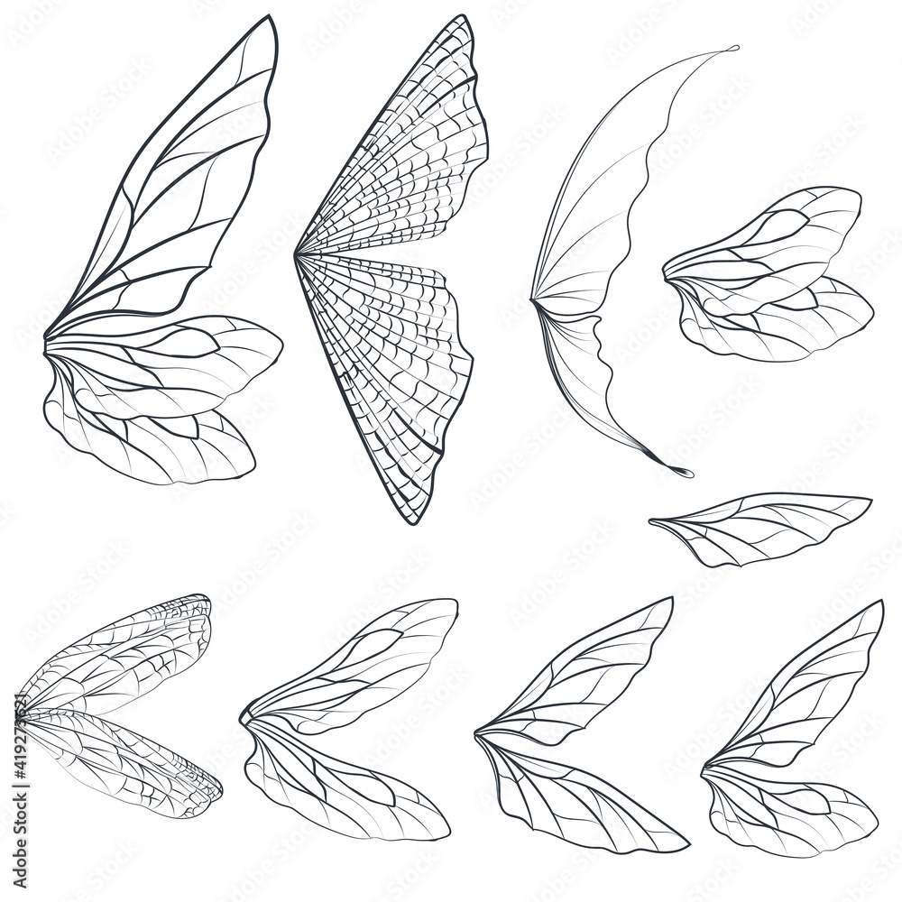 Collection of vector light wings for design isolated on white Stock ...