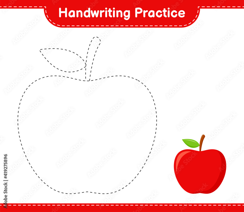 Handwriting practice. Tracing lines of Apple. Educational children game ...
