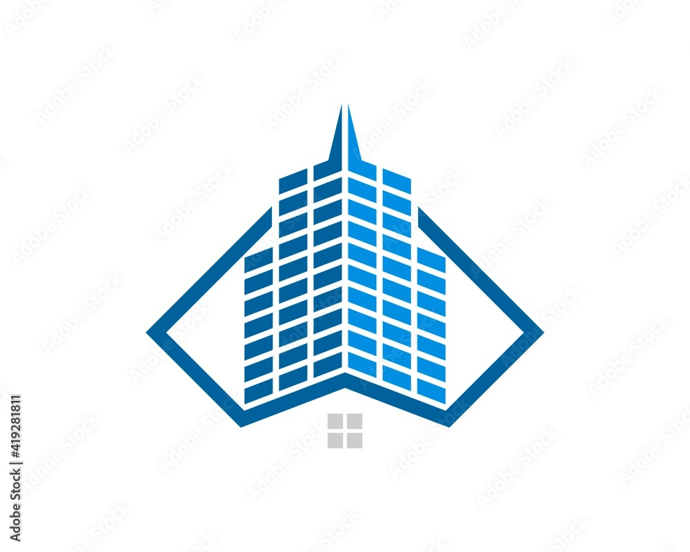 Square shape with building and house inside Stock Vector | Adobe Stock