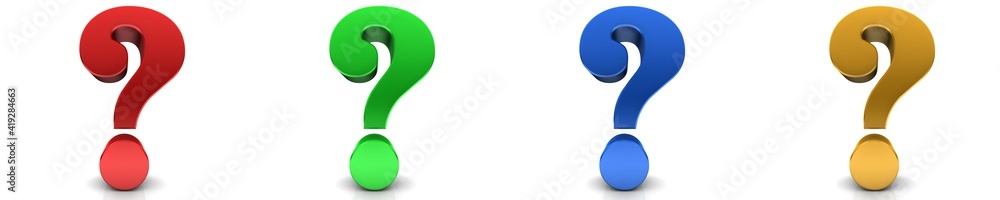 Question marks red green blue gold yellow 3d interrogation point sign ...