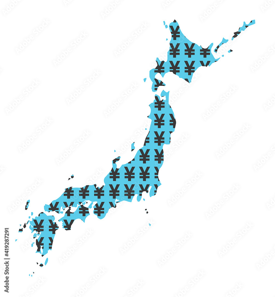 A map of Japan with Japanese yen symbols Stock Illustration | Adobe Stock