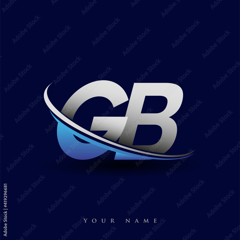 initial letter GB logotype company name colored blue and grey swoosh ...