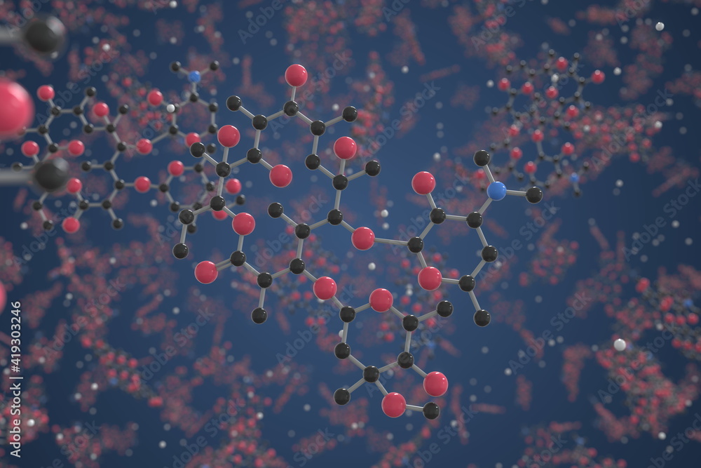 Erythromycin molecule. Ball-and-stick molecular model. Chemistry ...