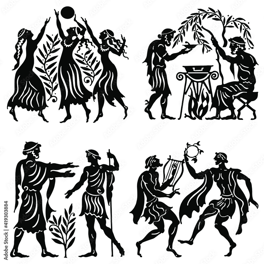 Large collection of Greek songs on a white background. Black ...