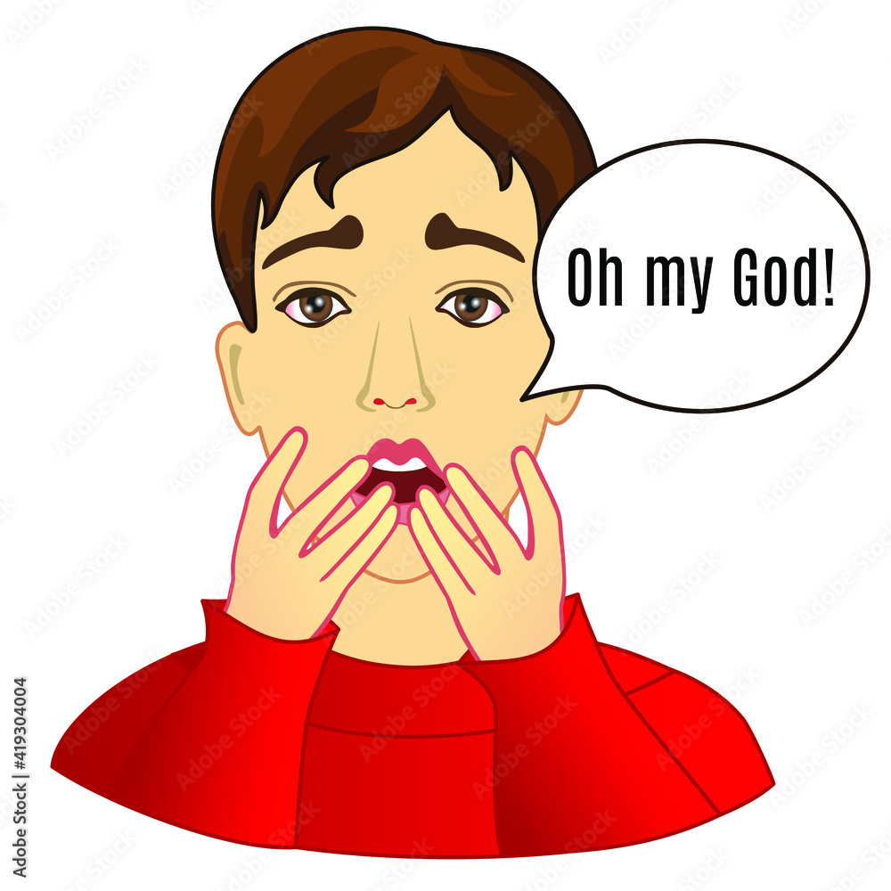 Emoticon with a man who is horrified says Oh, God! color simple emoji ...