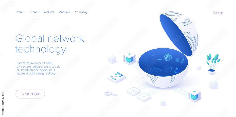 Global network technology in isometric vector illustration. World ...