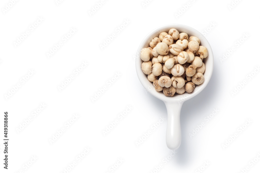 Sichuan Fritillaria cirrhosa (Chuan bei mu) in a ceramic dish. Isolated ...