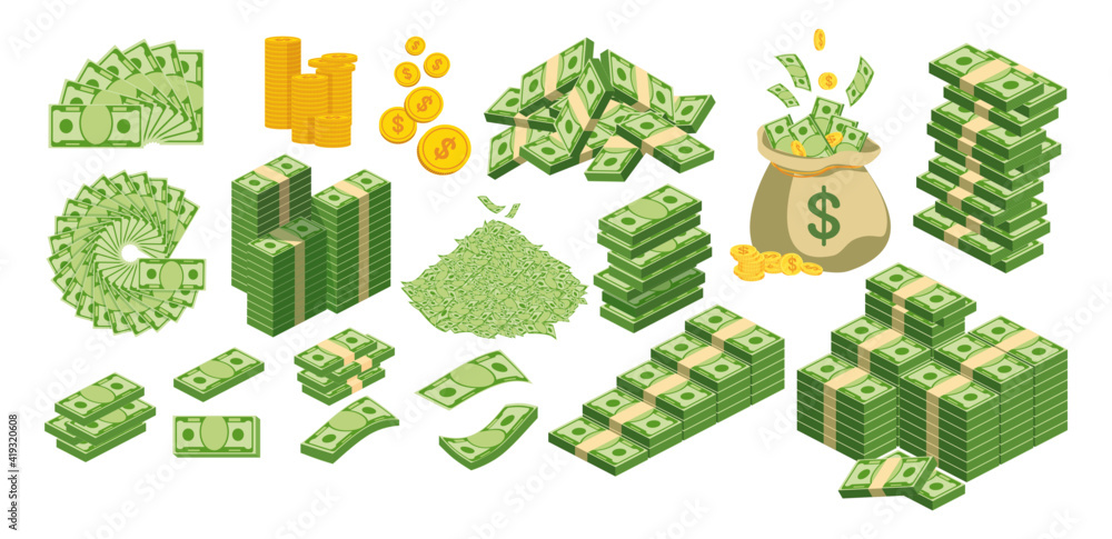 Huge packs of paper money. Bundle with cash bills. Stock Vector | Adobe ...
