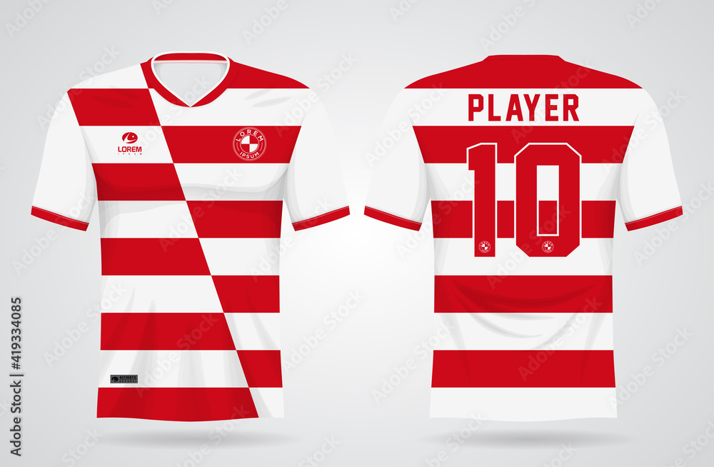 red white sports jersey template for team uniforms and Soccer t shirt ...