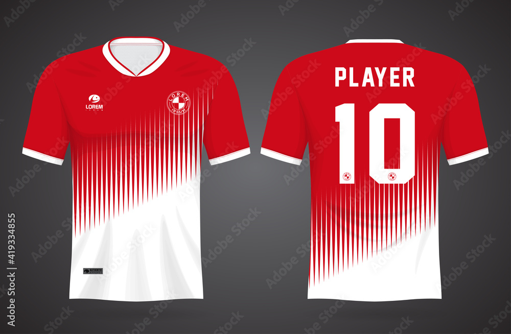 red white sports jersey template for team uniforms and Soccer t shirt ...