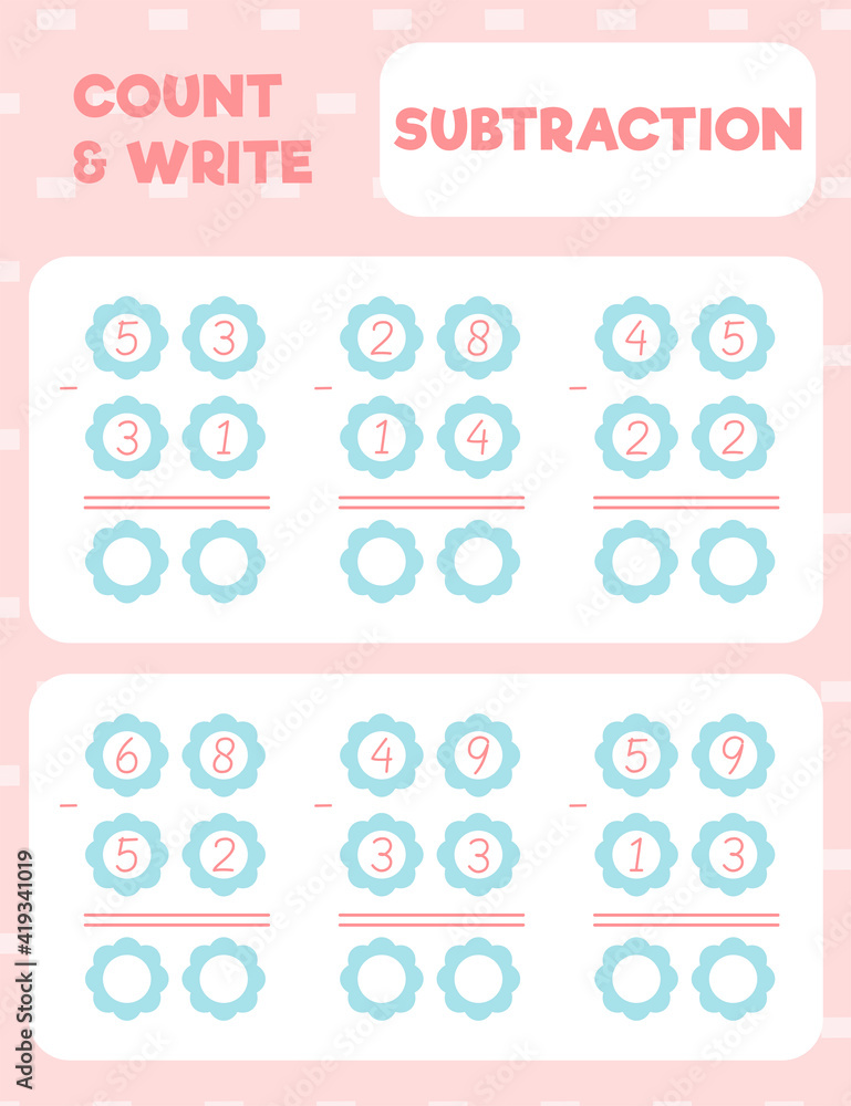 Math worksheet practice print page. Double digit subtraction. Column ...