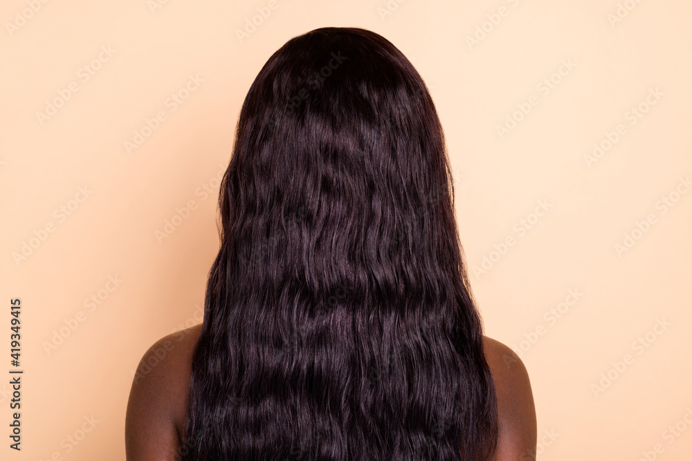 Back photo of natural perfect brunette lady with long silky smooth ...
