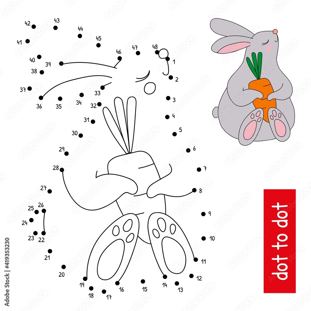 Cute rabbit. Educational numbers game vector illustration. Connect the ...