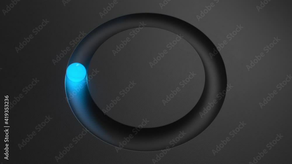 Glowing blue ball rolling in circular gutter animation. Minimal cycled ...