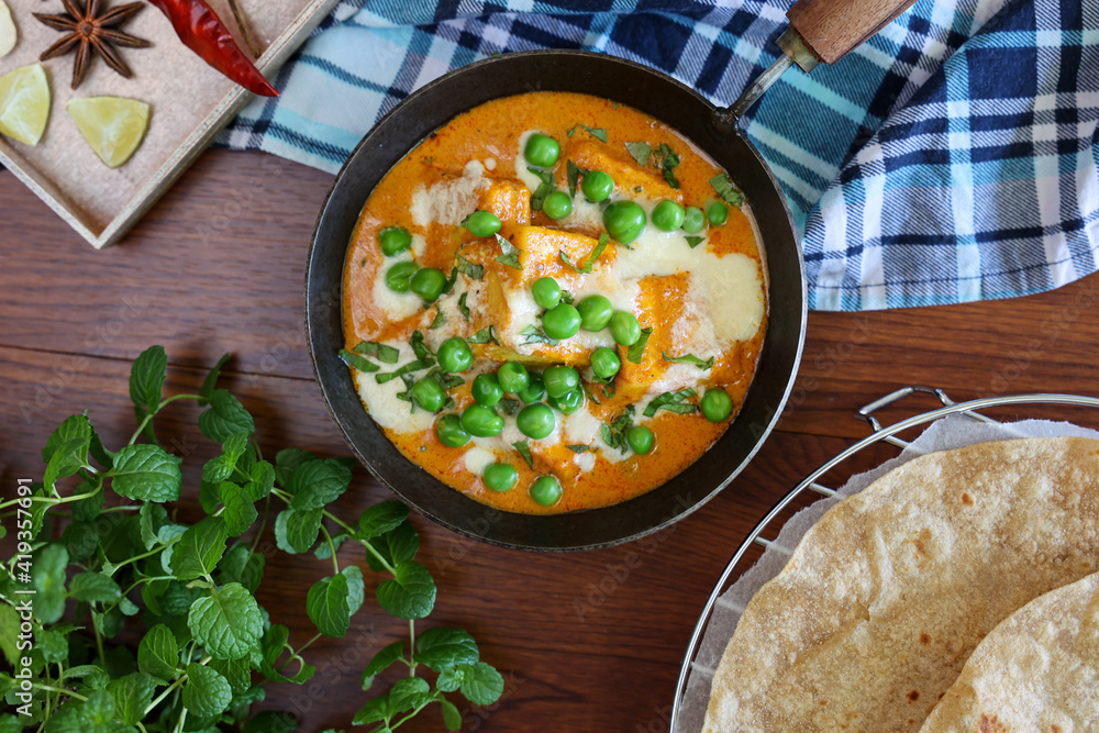 Matar Paneer curry, paneer butter masala recipe made using cottage ...