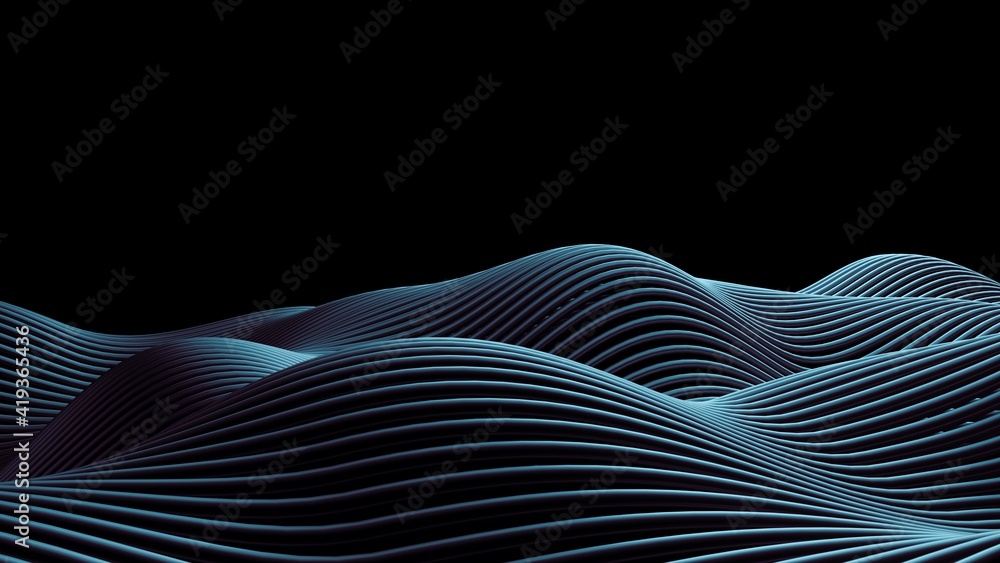 Abstract blue wavy background. Dark colors. Dark parametric relief ...