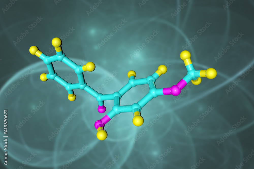 Molecular model of oxybenzone or benzophenone-3, an organic compound ...